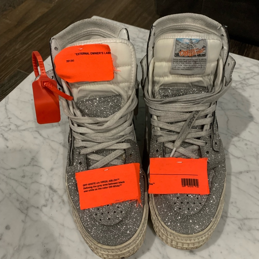 Off-White Silver Glitter Off Court Sneakers. Original… - Gem